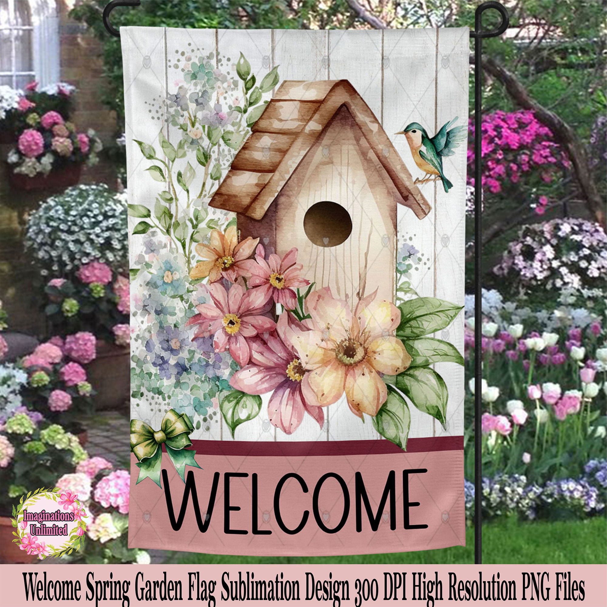 Rustic Welcome Birdhouse Garden Flag Sublimation Design File, Digital ...